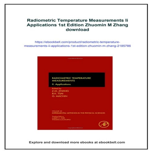 Radiometric Temperature Measurements Ii Applications 1st Edition Zhuomin M Zhang | PDF