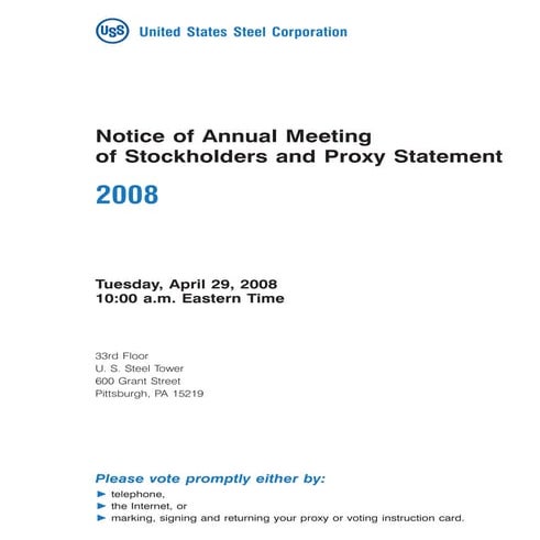 U.S. Steel 2008 Proxy Statement | PDF