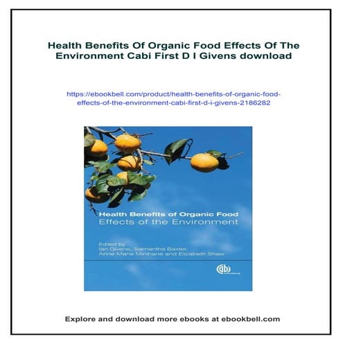 Health Benefits Of Organic Food Effects Of The Environment Cabi First D ...