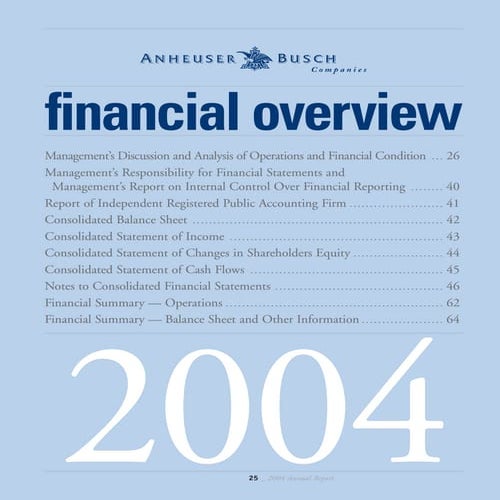 anheuser-busch 2004AR_FinancialOverview | PDF | Business Accounting & Finance | Business