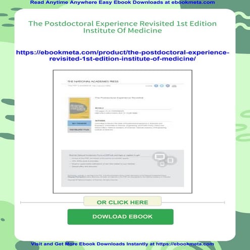 The Postdoctoral Experience Revisited 1st Edition Institute Of Medicine | PDF
