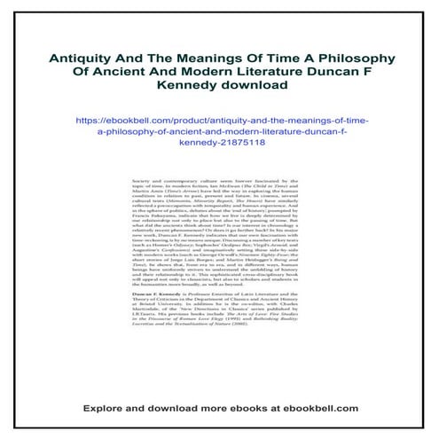 Antiquity And The Meanings Of Time A Philosophy Of Ancient And Modern ...