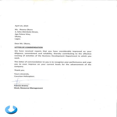 LETTER OF COMMENDATION | PDF