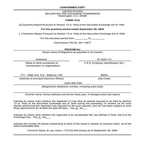 PCAR Sept 2004_10-Q | PDF | Stocks and Bonds | Personal Investing