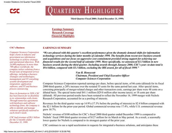 computer sciences FY 2001 Q1 | PPT