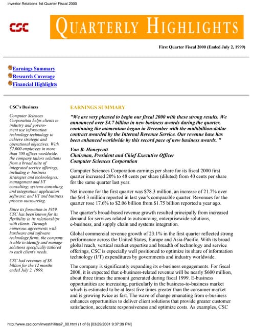 computer sciences FY 2001 Q1 | PPT