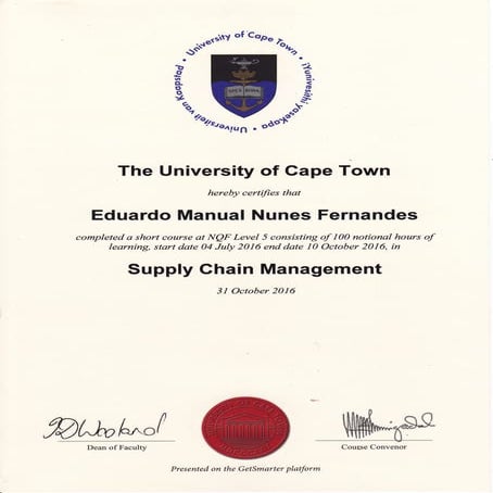 University of Cape Town SCM Certificate | PDF