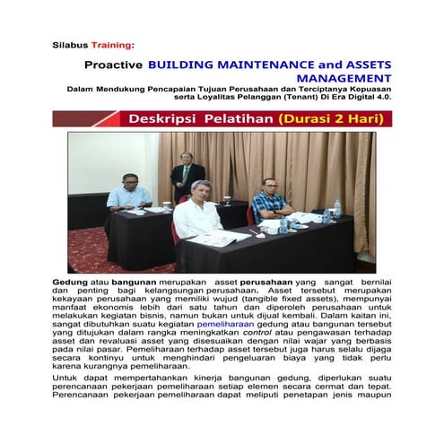 Silabus Training *Proactive BUILDING MAINTENANCE and ASSETS MANAGEMENT ...