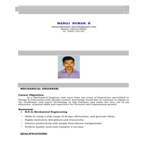 Manoj resume | RTF