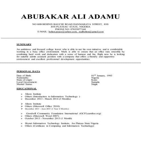 ABUBAKAR ALI ADAMU CV 93 | DOCX