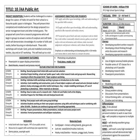 Art Keystage 4 Public Art Scheme of work | DOC