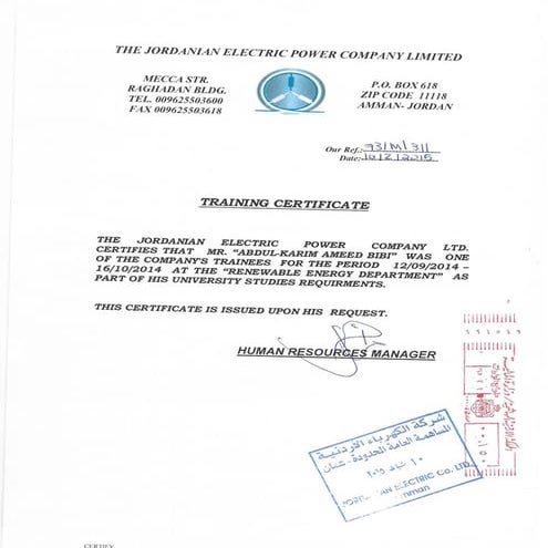 Bibi-Abdul-Karim _Training_certificate_Jepco | PDF