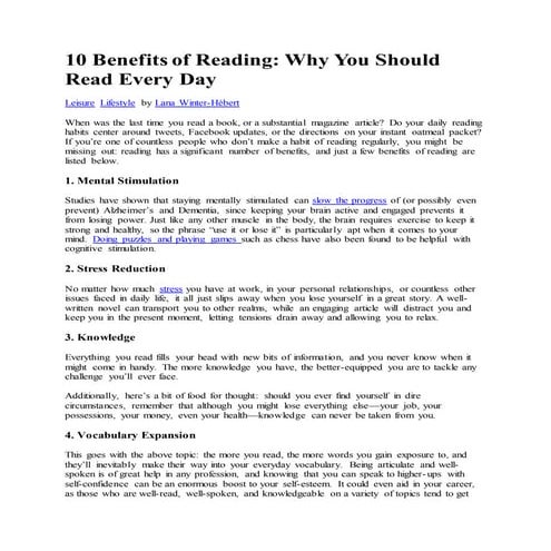 10 benefits of reading | PDF