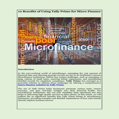 10 Benefits of Using Tally Prime for Micro Finance | PDF