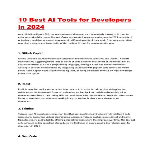 10 Best AI Tools for Developers in 2024.ppt