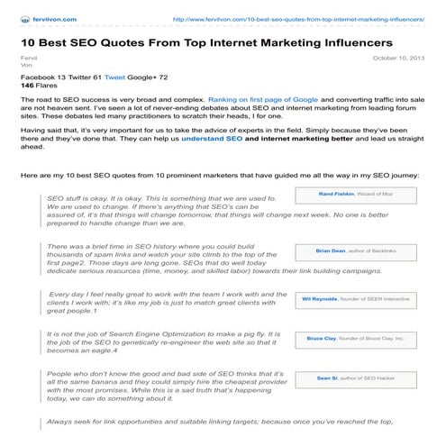 10 best seo quotes from top internet marketing influencers | PDF ...