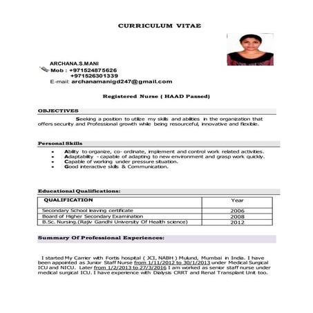 CV# RN [DHA]1