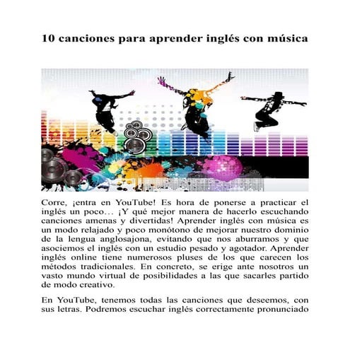 10 canciones para aprender inglés con música | PDF