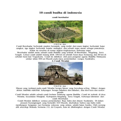 10 candi budha dan hindu di indonesia | PDF