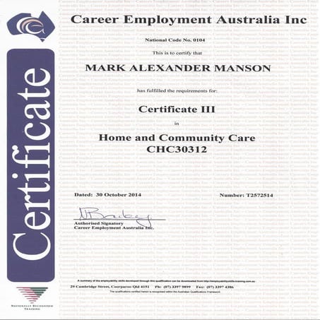 Certificate 3 Home & Community Care -2014 | PDF