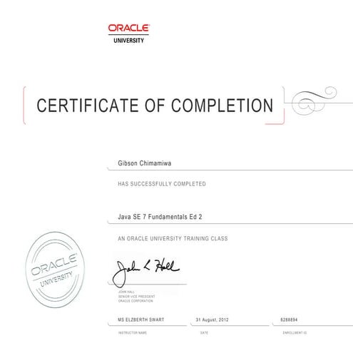 Java SE7 Fundamentals Ed2 Certificate | PDF