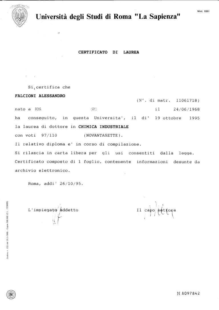 certificato di laurea