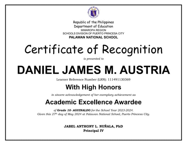 SAMPLE DEPED CERTIFICATES FOR RECOGNITION | PPTX