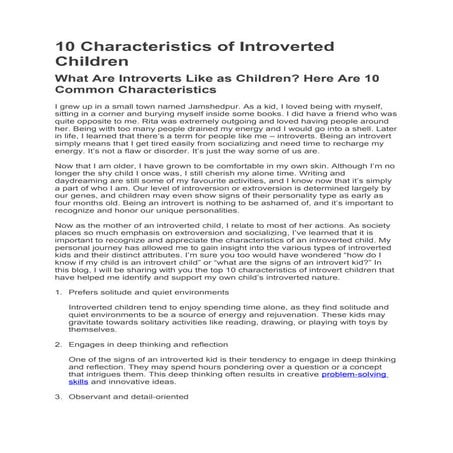 10 Characteristics of Introverted Children | PDF