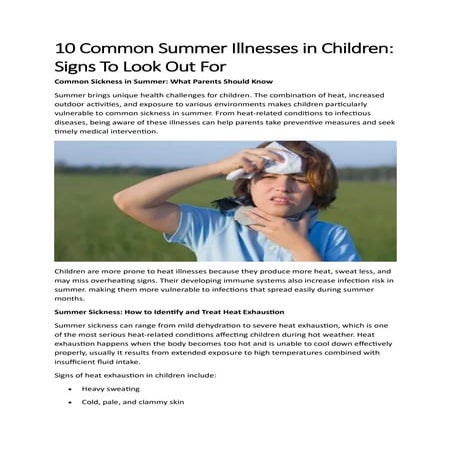 10 Common Summer Illnesses in Children: Signs To Look Out For | PDF