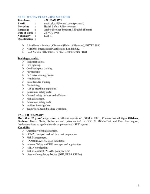 CV Vikram HSE Updatedt Nov 2015 | PDF