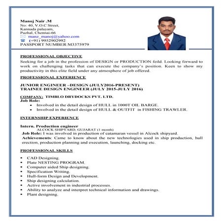 MANOJ NAIR-RESUME | PDF | Civil Engineering Industry | Industries