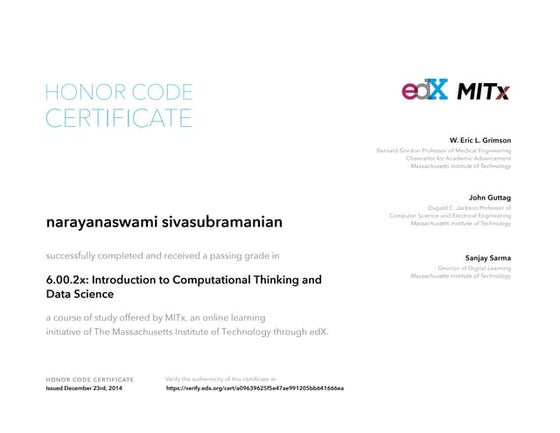 Certificate -- Dashamir Hoxha -- edX/MITx -- 6.00x Introduction to Computer Science and ...
