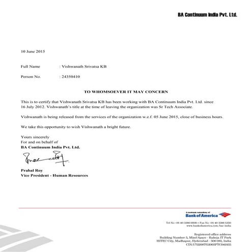 tcs experience letter | PDF