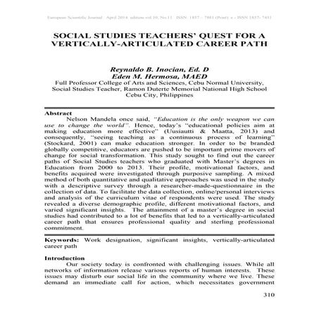 Social Studies Teachers' Quest for a Vertically-Articulated Career Path ...