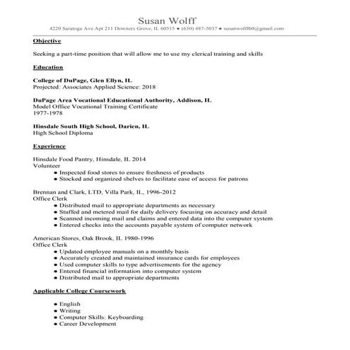 Susan Wolff's Resume | PDF