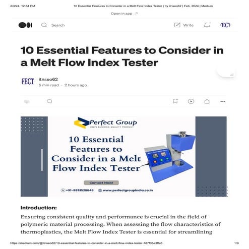 10 Essential Features to Consider in a Melt Flow Index Tester | PDF