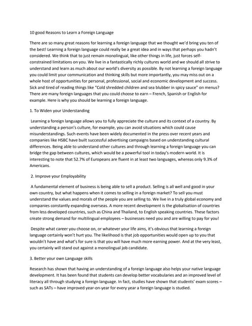 The importance of learning a foreign language | PPTX