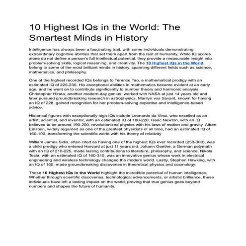 10 Highest IQs in the World: Brilliant Minds | PDF