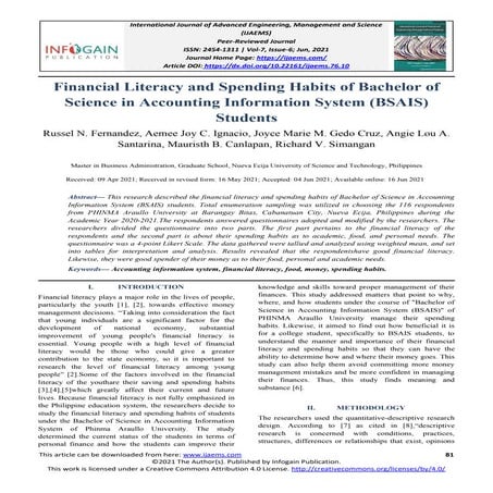 Financial Literacy and Spending Habits of Bachelor of Science in ...