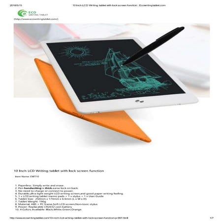 10 inch lcd writing tablet with lock screen function | PDF