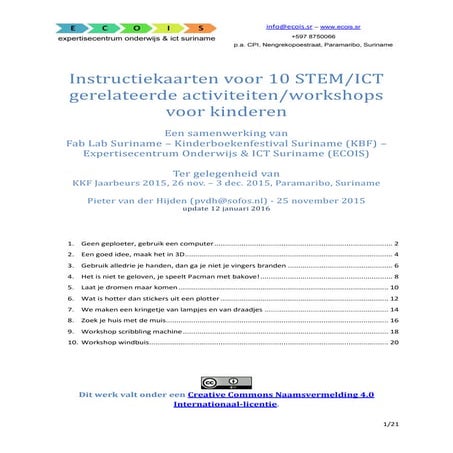 Instructiekaarten voor 10 STEM/ICT gerelateerde activiteiten/workshops ...