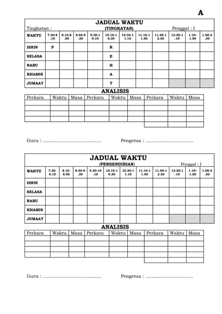 Softcopy jadual waktu | DOC