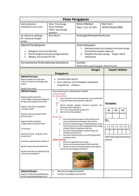 Rph Pendidikan Seni Visual Kssr Tahun 4 - Penanda Buku | DOCX