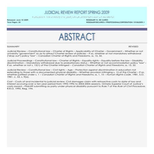 JUDICIAL REVIEW REPORT 2009 [Abstract] | PDF