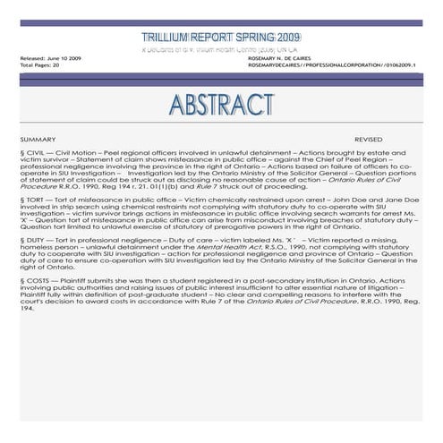 TRILLIUM REPORT 2009 [Abstract] | PDF