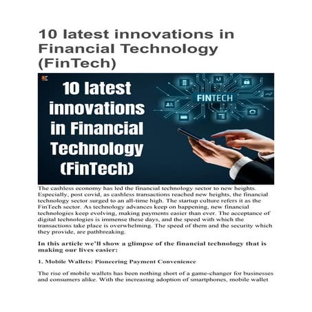 10 latest innovations in Financial Technology (FinTech) | The ...