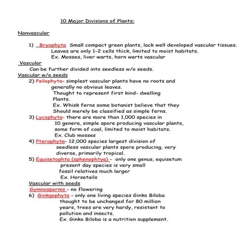 10 major divisions of plants complete | PDF