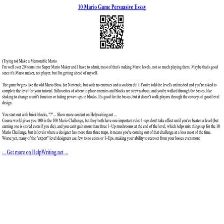 10 Mario Game Persuasive Essay | PPT
