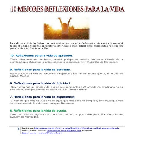 10 mejores reflexiones para la vida | DOCX
