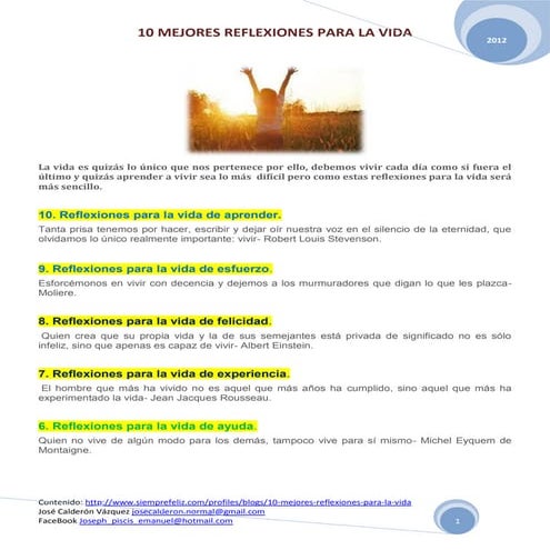 10 mejores reflexiones para la vida | PDF